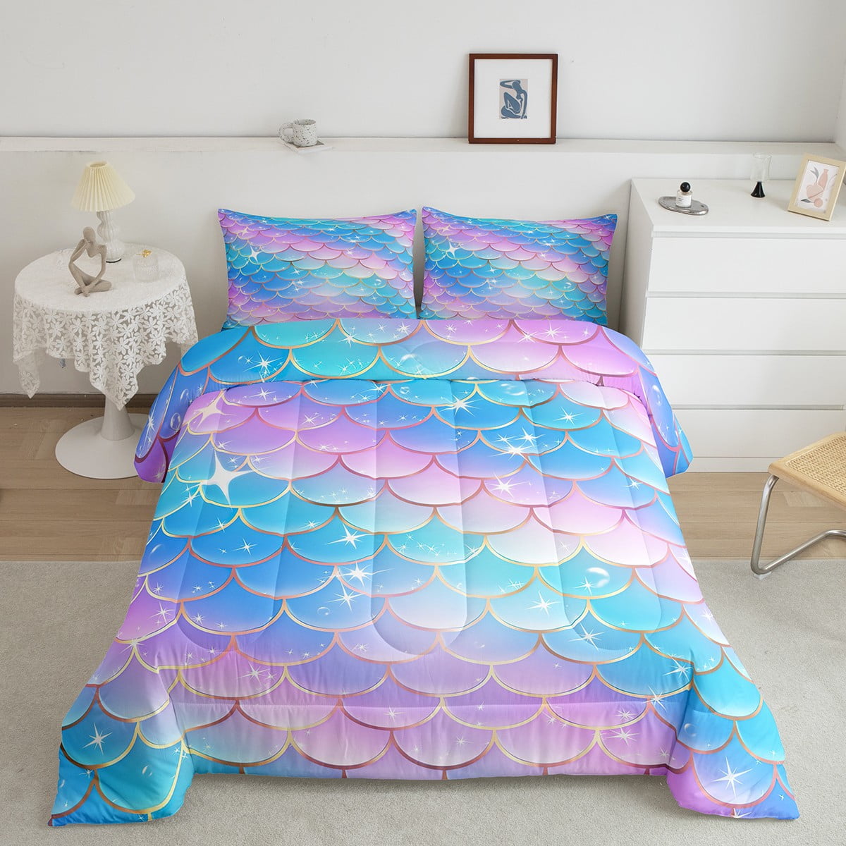 YST Mermaid Scale Bedding - Mermaid Comforter Set for Girls Ocean ...
