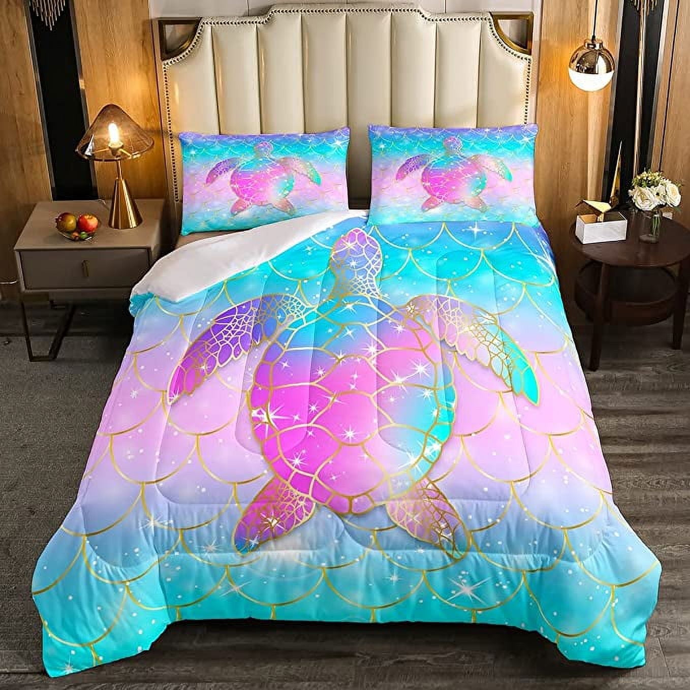 Erosebridal Mermaid Scales Comforter Set for Girls, Tortoise Reptile ...