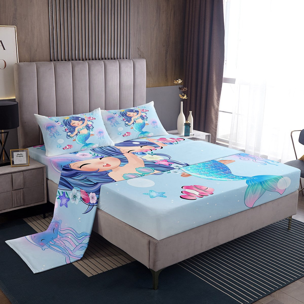 YST Mermaid Sheet Set Twin Cute Mermaid Bedding Set For Girls Kawaii ...