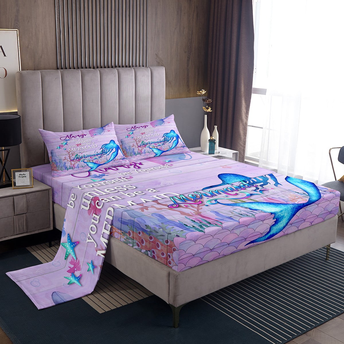 YST Mermaid Sheet Set Twin For Girls, Mermaid Tail Sheets Girly Rainbow ...