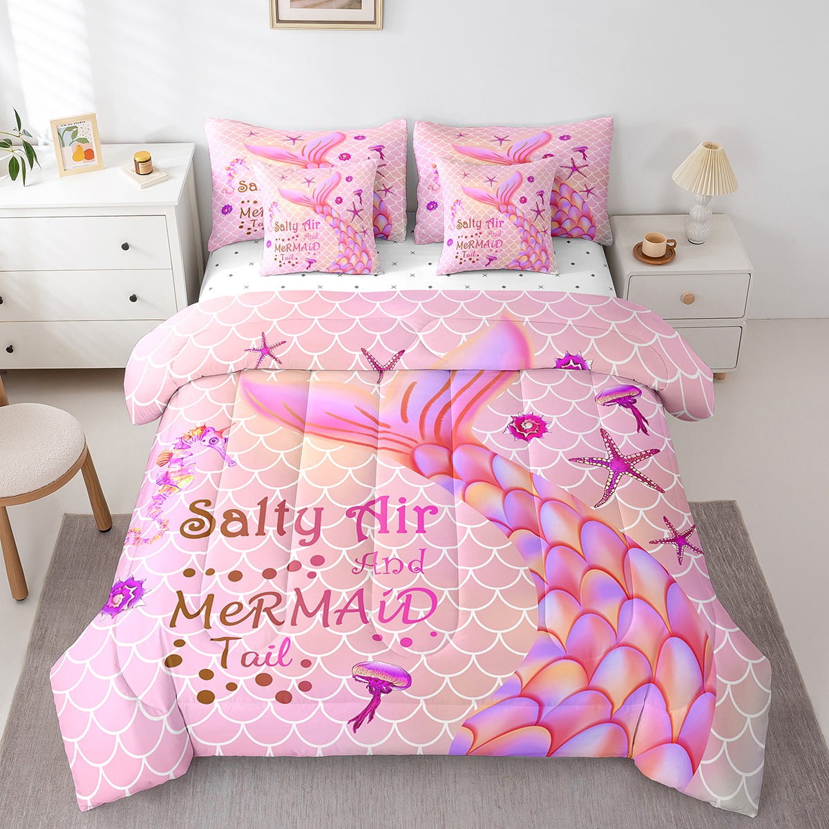 YST Mermaid Tail Bed in A Bag for Kids,Queen Size Mermaid Comforter for ...