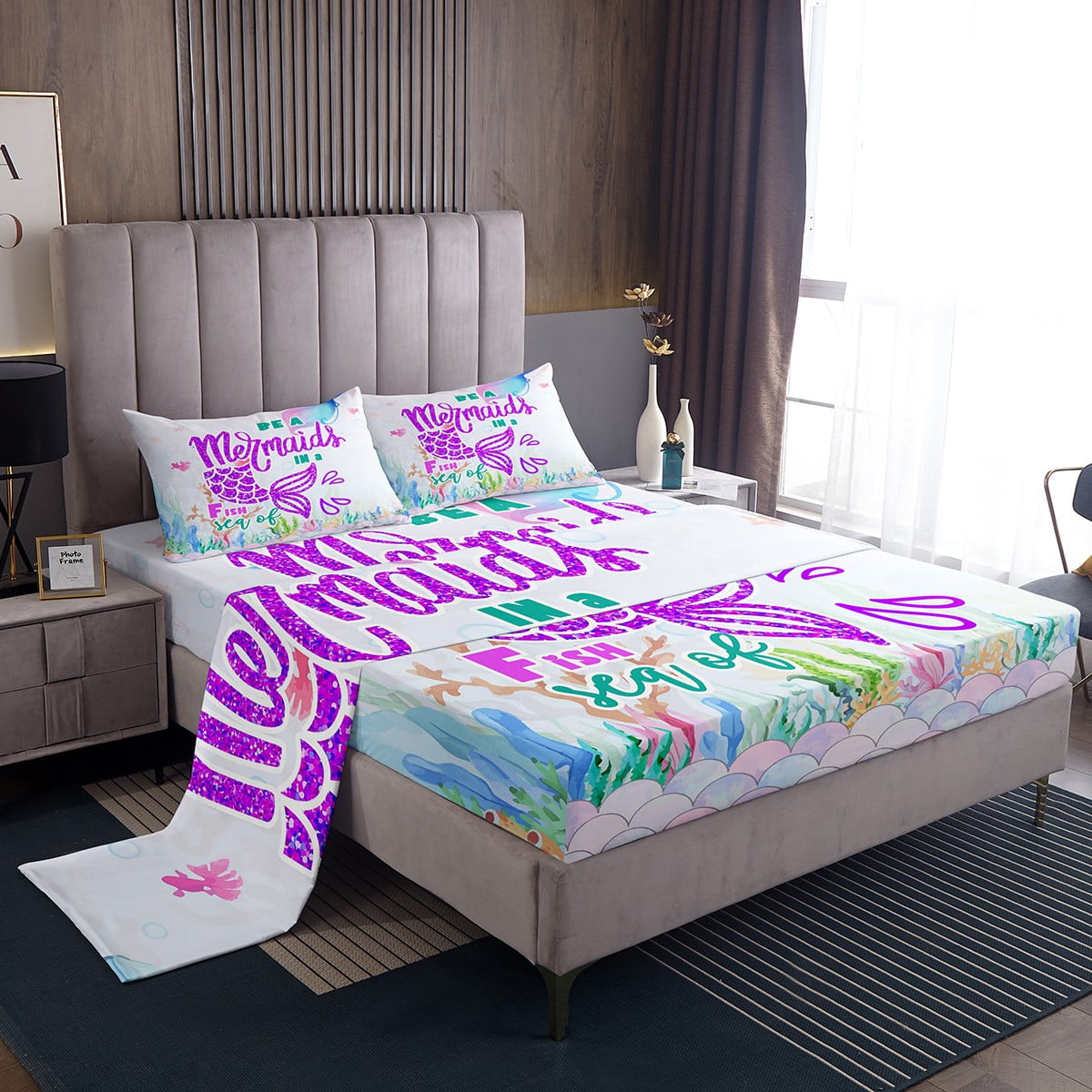 Erosebridal Mermaid Tail Bed Sheets Set Twin Bedroom, Rainbow Mermaid ...