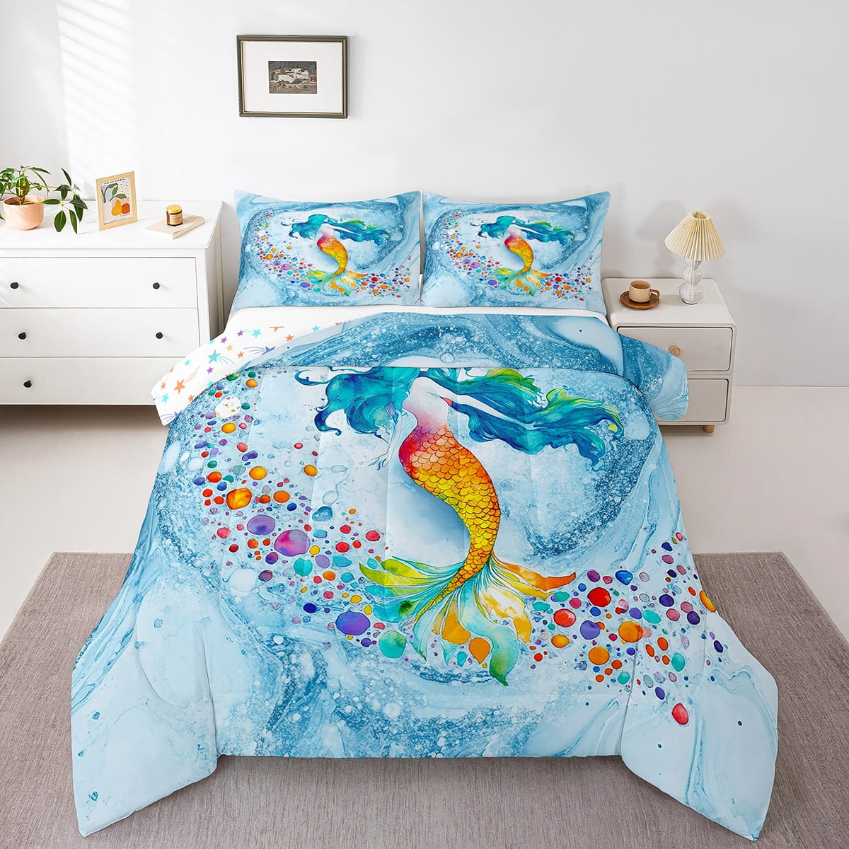 Mermaid Tail Bedding Comforter Sets Full Size,Blue Marble Comforter Set ...