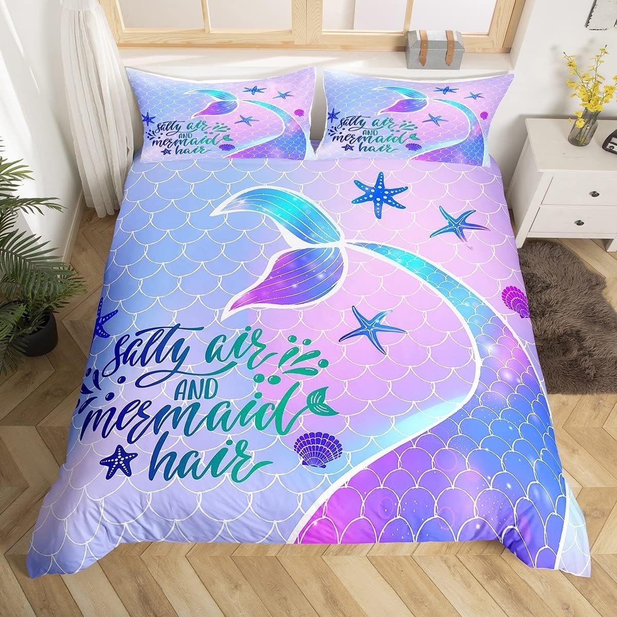 YST Mermaid Tail Comforter Cover,Kids Fish Scales Duvet Cover Queen ...