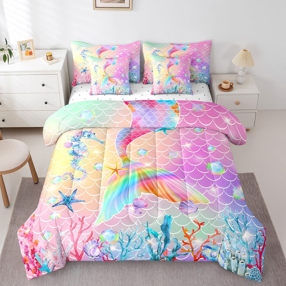 YST Mermaid Tail Comforter Set for Kids,Queen Mermaid Bed in A Bags for ...