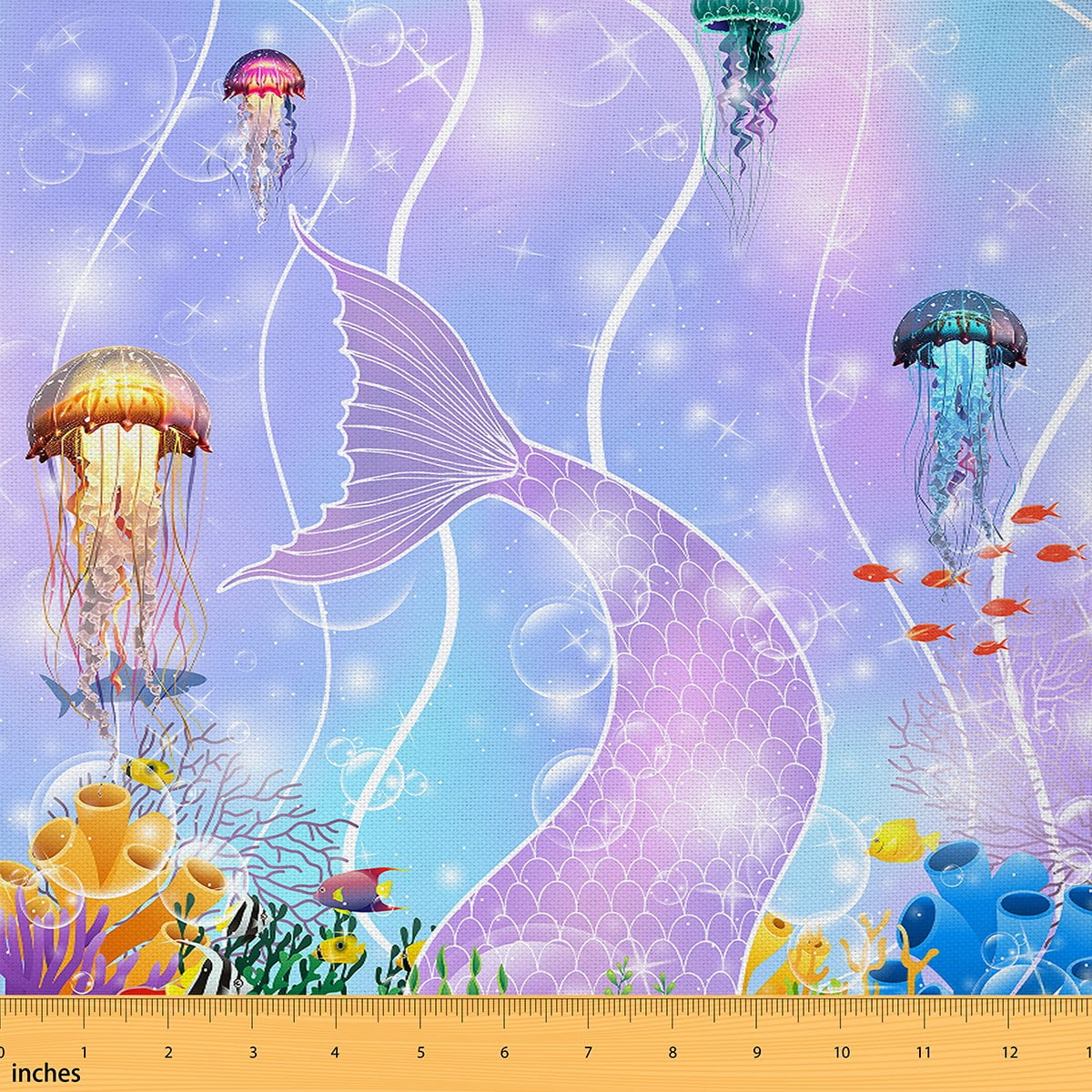 YST Mermaid Tail Fabric By The Yard for Girls,Ocean Jellyfish ...