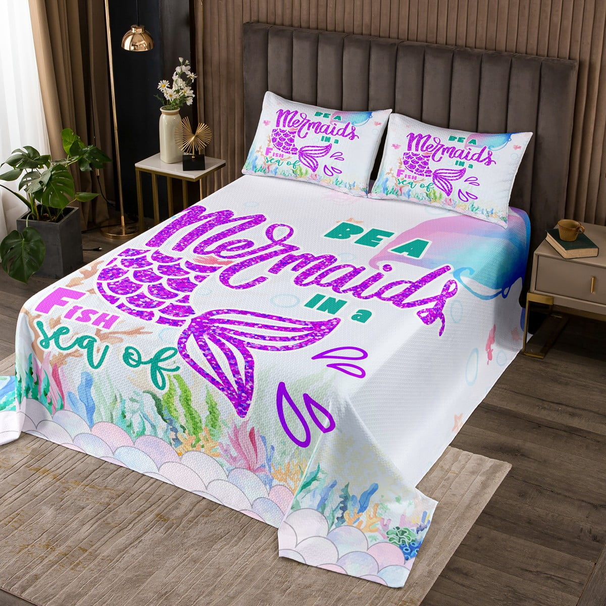 YST Mermaid Tail Quilt Set Twin For Kids Girls Bedroom, Rainbow Mermaid ...