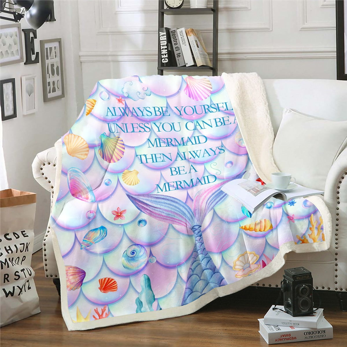 Mermaid Throw Blanket Mermaid Tail Sea Animal Fuzzy Blanket Fish Scales ...