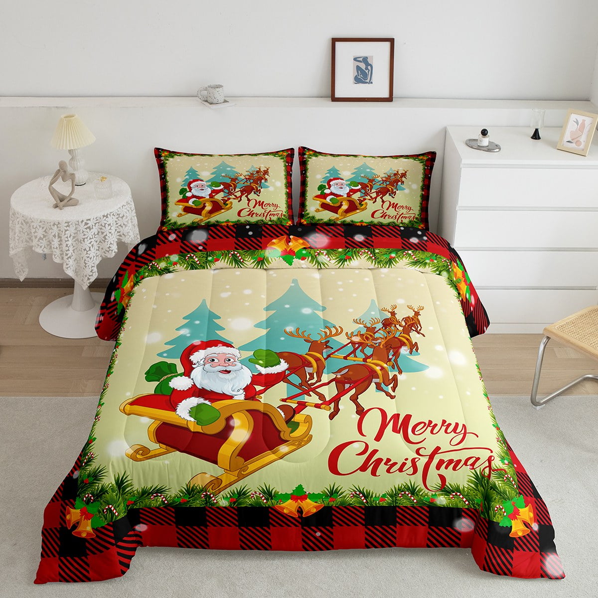 Merry Christmas Bedding Sets Cute Xmas Reindeer Snowman Down Comforter ...