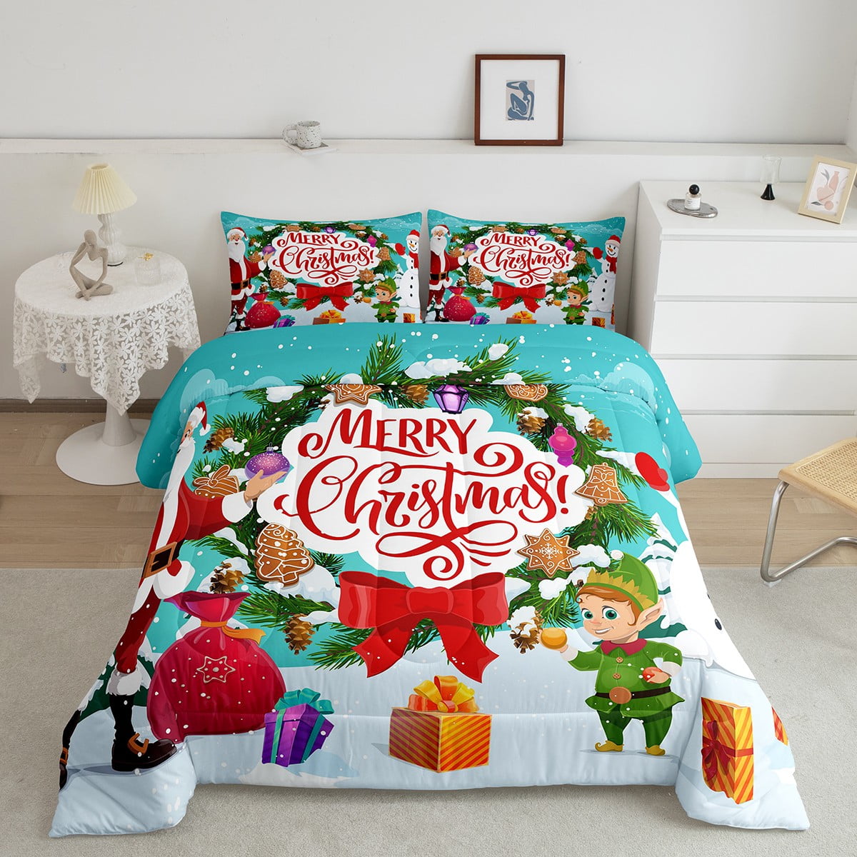 YST Merry Christmas Comforter Christmas Gifts Bedding Twin Size Santa ...