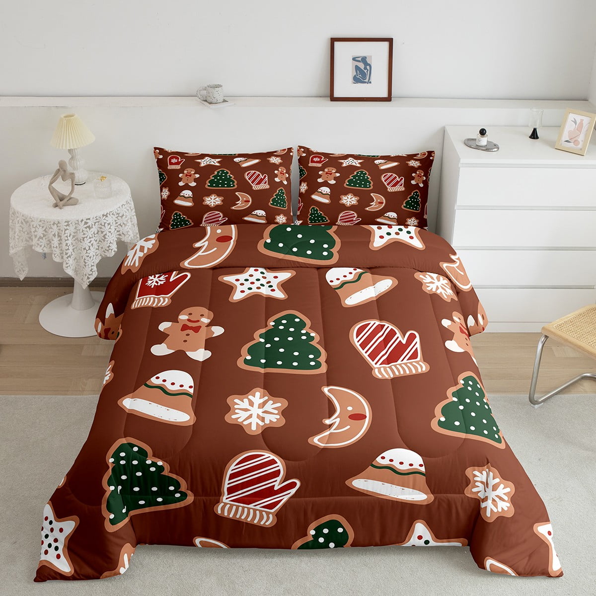 Merry Christmas Comforter Set ,Cartoon Gingerbread Man Christmas Tree ...