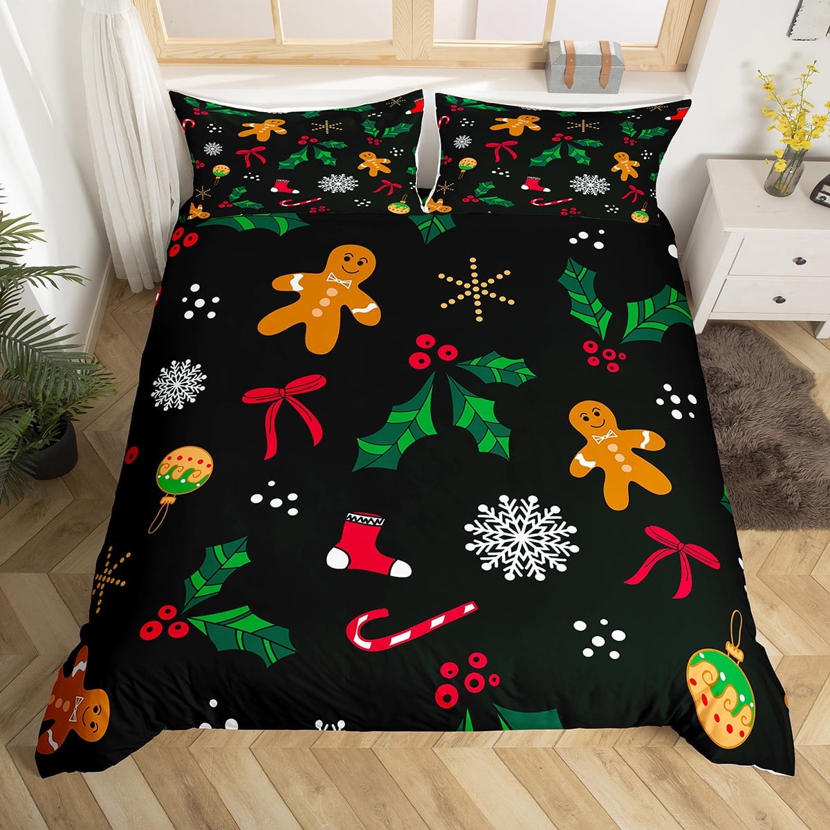 Erosebridal Merry Christmas Duvet Cover Full,Cartoon Gingerbread Man ...