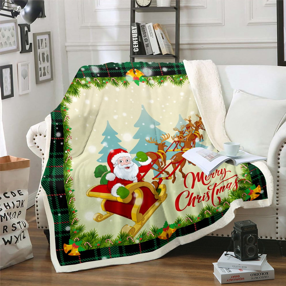 YST Merry Christmas Fleece Bed Blanket 40"X50",Santa Claus Elk Throw ...