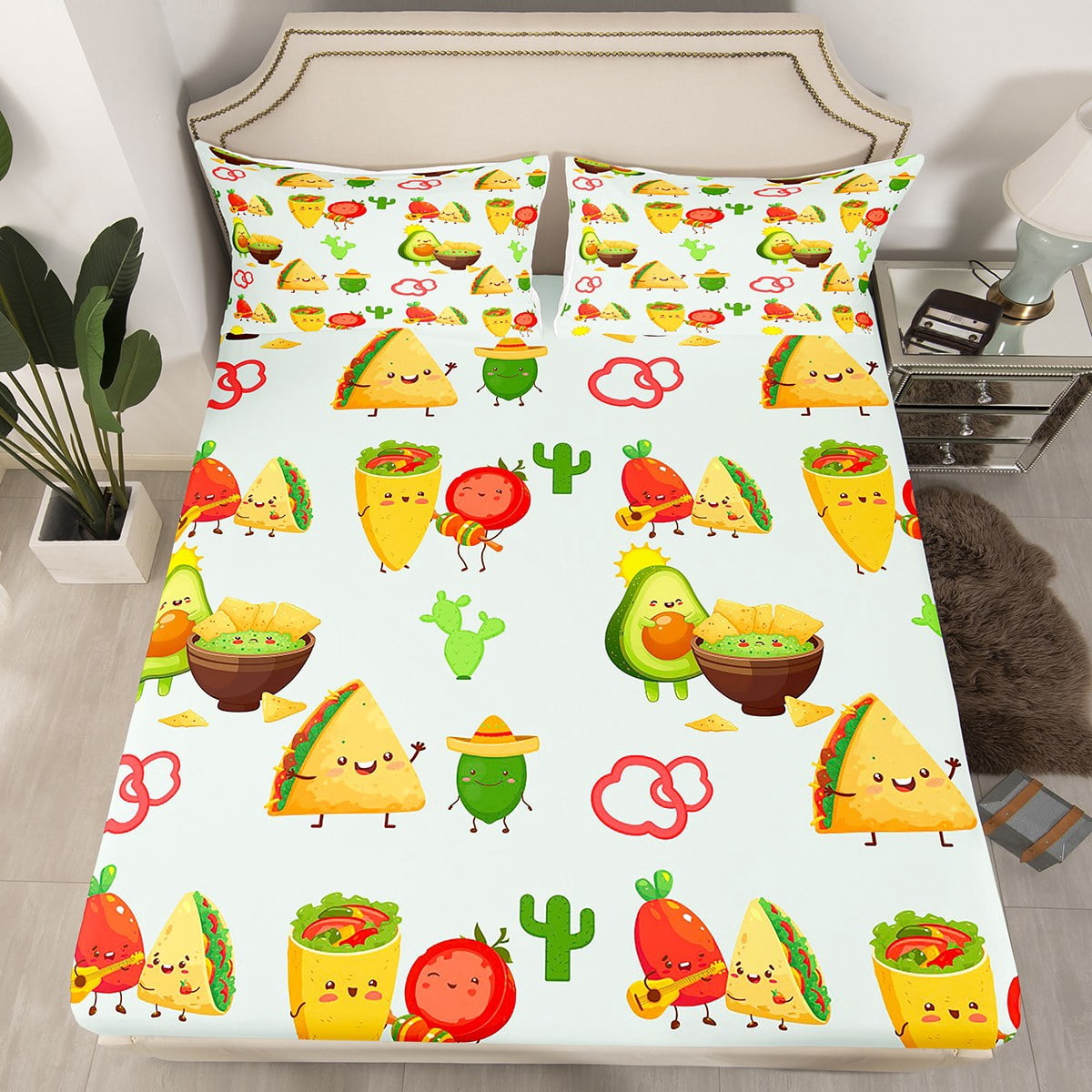 Erosebridal Mexican Fast Food Bed Set Full Size Taco And Corns Fitted ...