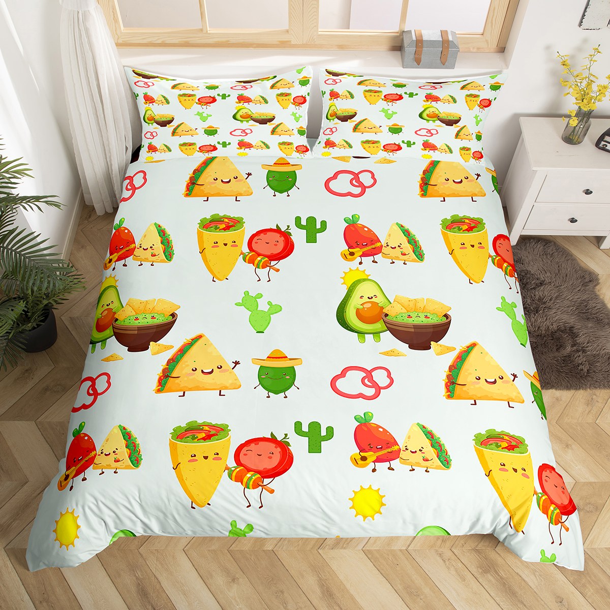 YST Mexican Fast Food Bedding Set Queen Size Taco and Corns Comforter ...