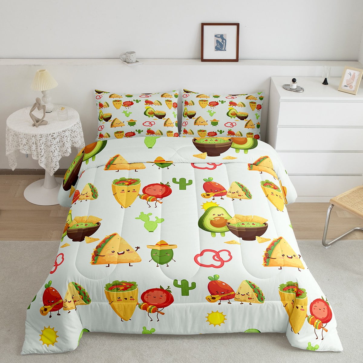 Mexican Fast Food Bedding Set Queen Size Taco and Corns Comforter Set ...