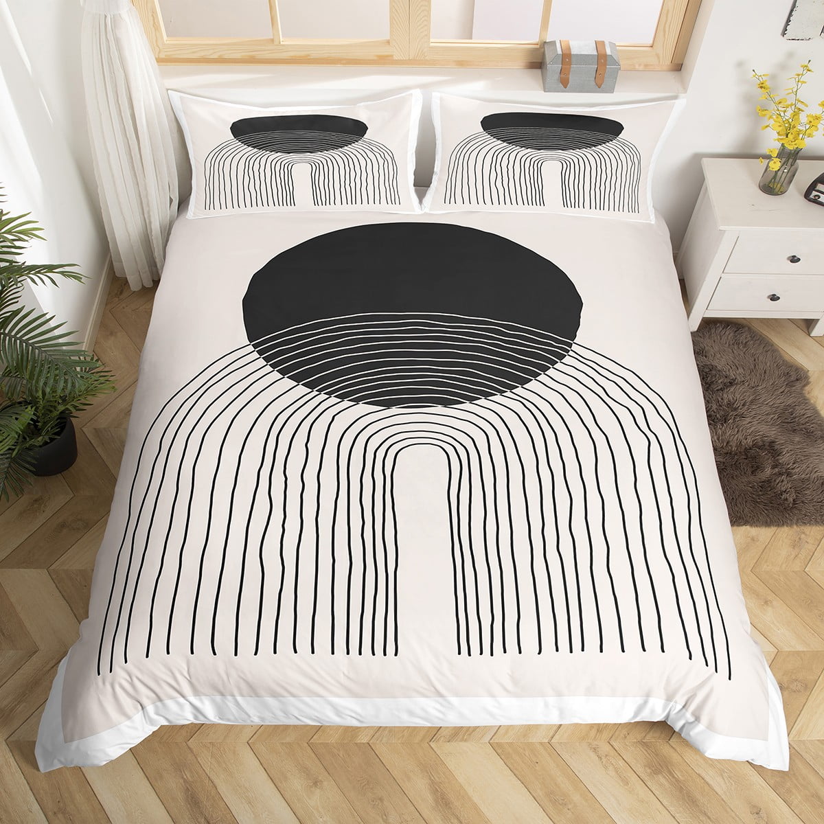 YST Mid Century Abstract Bedding Sets Twin Grey Black Comforter Cover ...