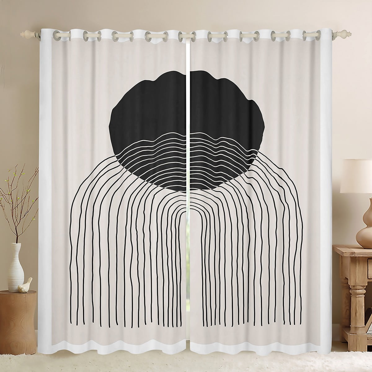 YST Mid Century Abstract Curtains Grey Black Curtains & Drapes Geometric Aesthetic Blackout ...