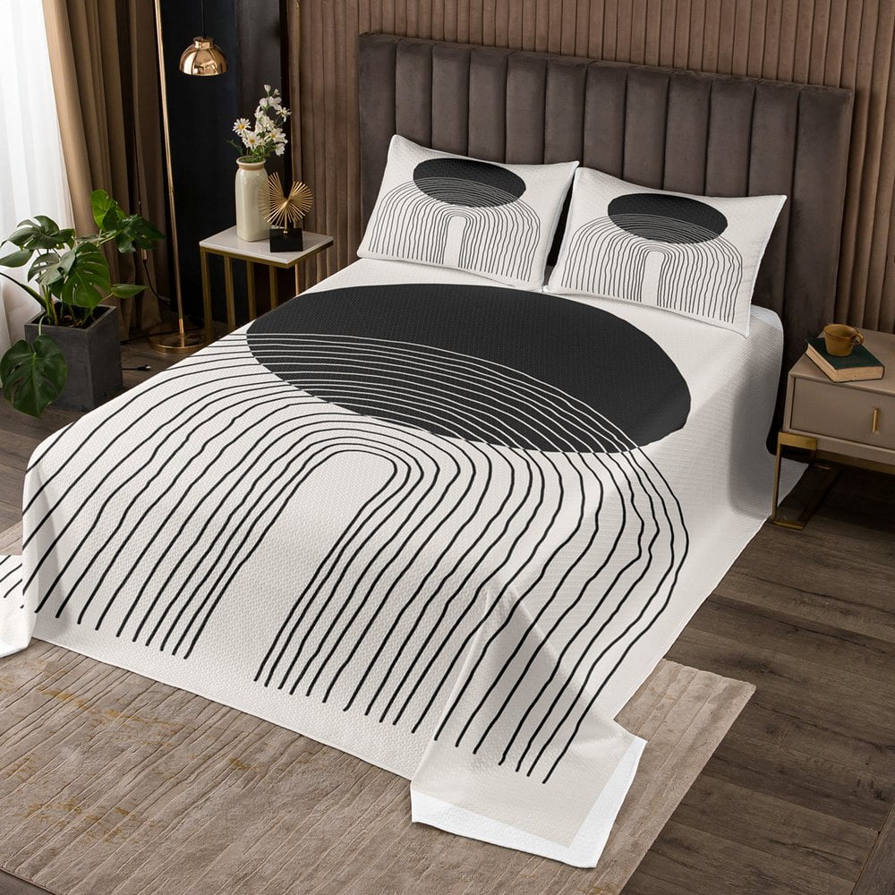 YST Mid Century Abstract Twin Quilt Set Grey Black Coverlet Set Geometric Aesthetic Bedding Set ...