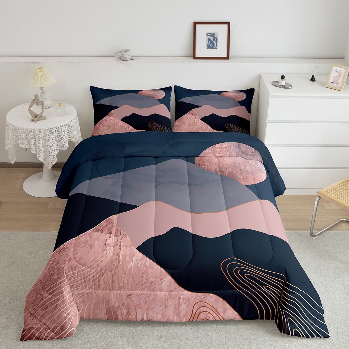 Mid Century Comforter Set ,Contemporary Bedding Full,Boho Sunrise ...