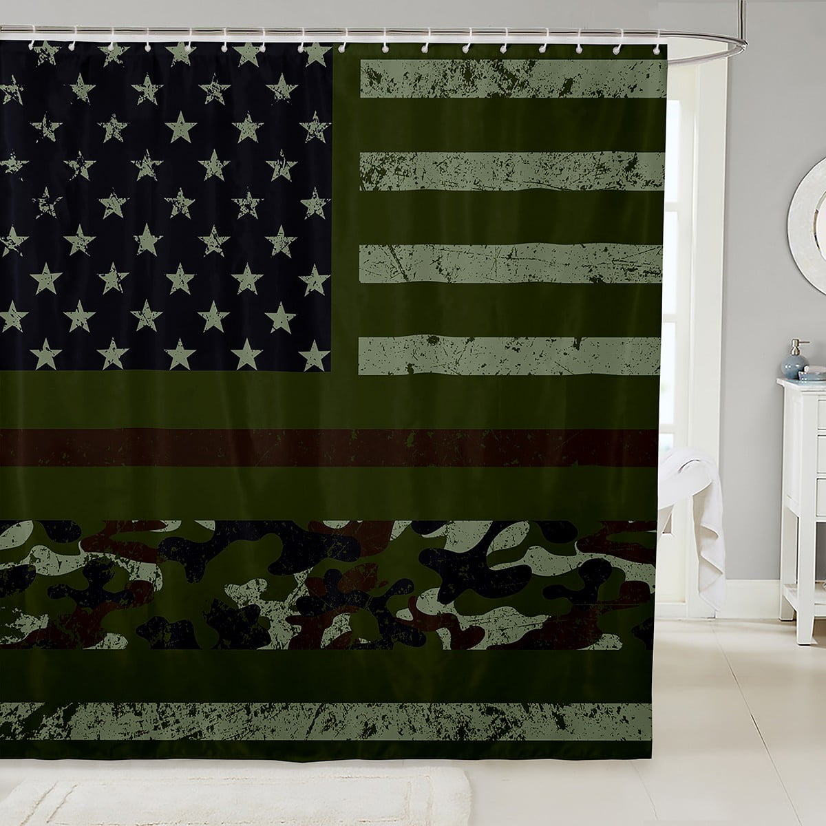 YST Military Bathroom Shower Curtain Sets American Flag Army Green ...
