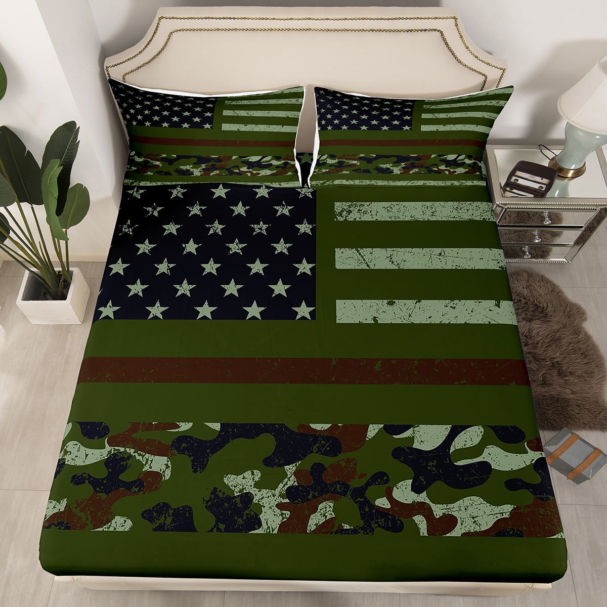 Erosebridal Military Bedding Set American Flag Army Green Bed Sheets ...