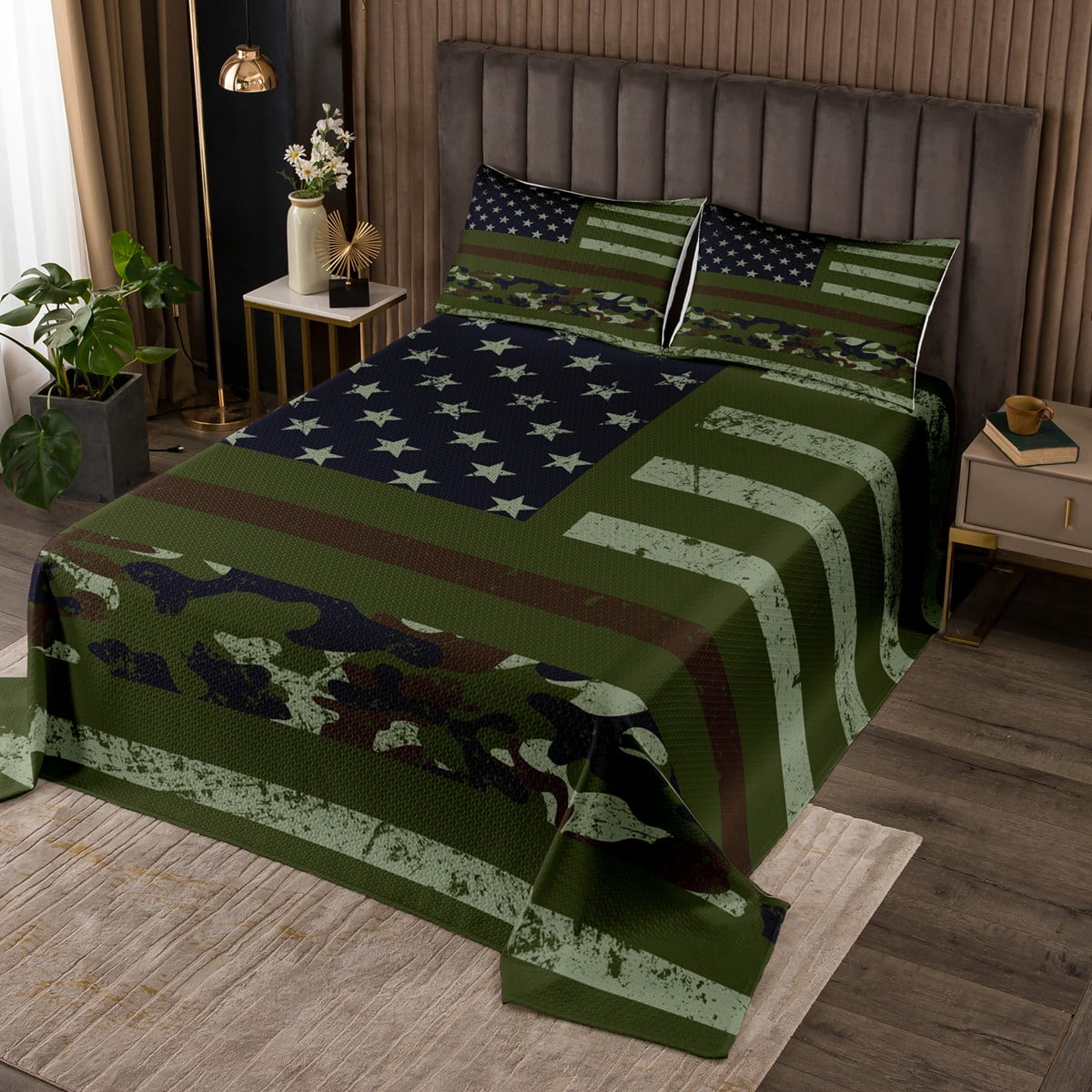 Erosebridal Military Quilt Set American Flag Army Green Bedspread Set ...