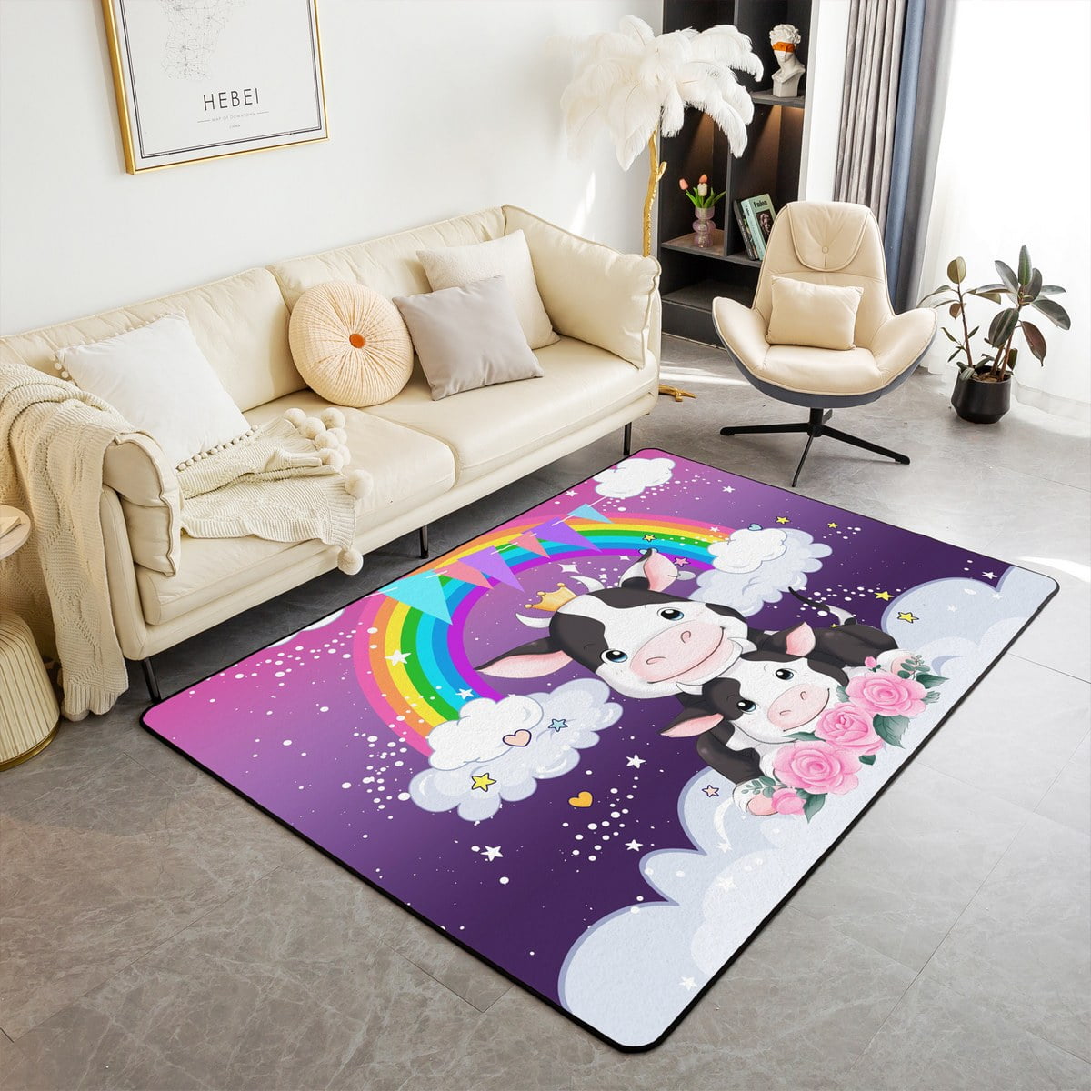 YST Milk Cow Area Rug for Kids,Cute Rug 3x5,Colorful Rainbow Striped ...