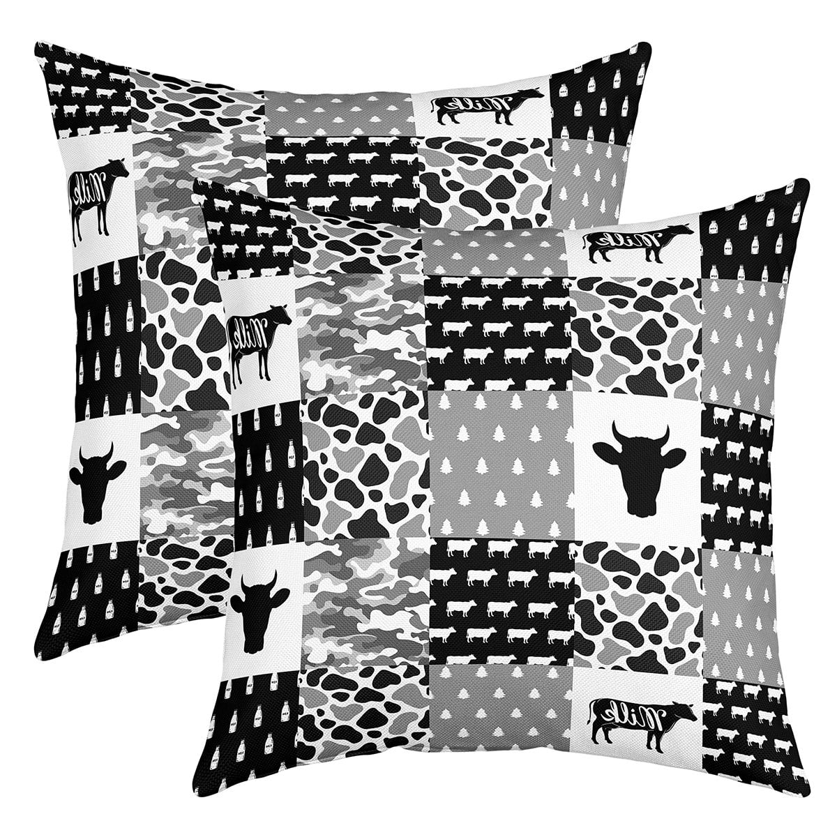 Milk Cow Pillow Covers,Grey Black Cow Print Camouflage Cushion Cases ...
