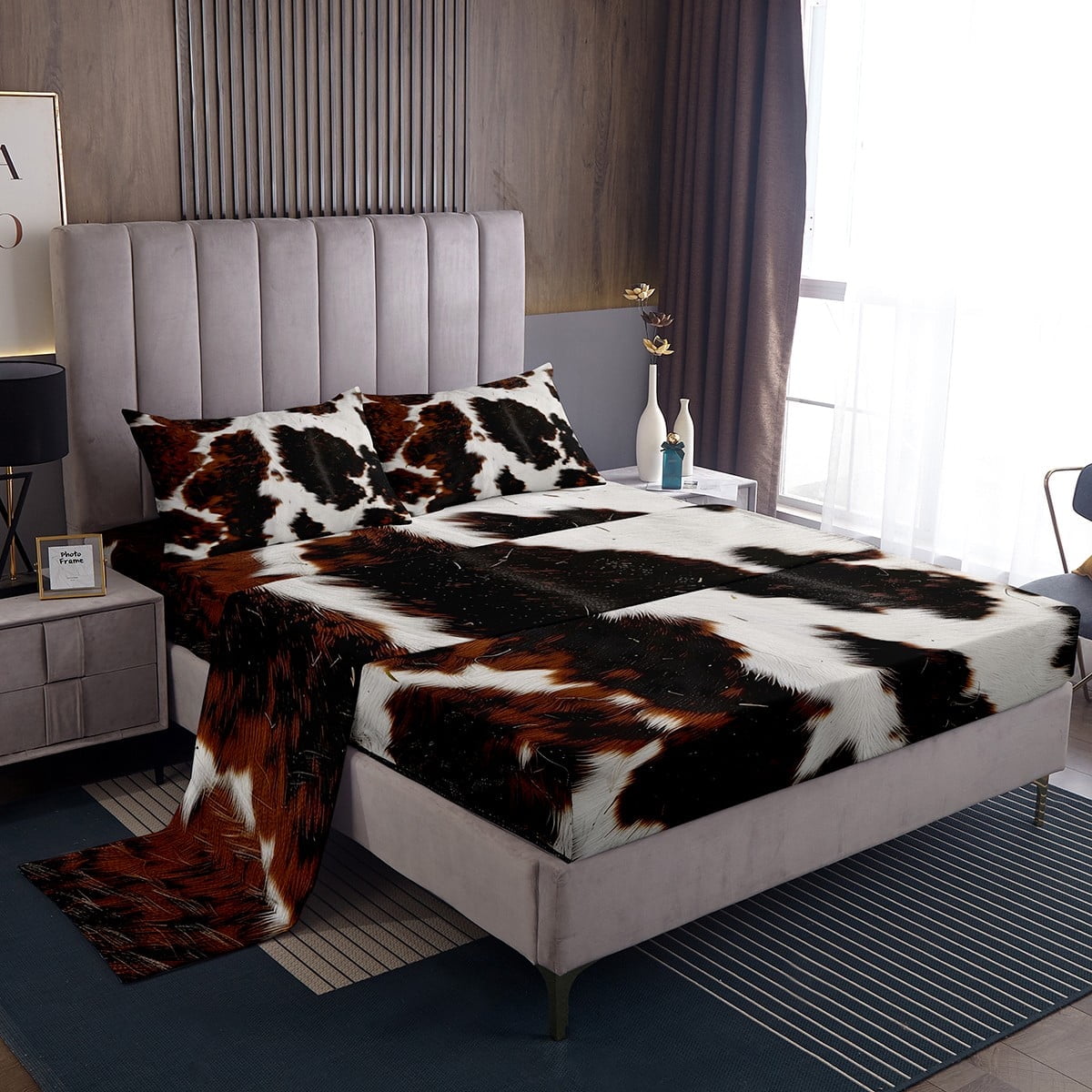 YST Milk Cow Print Bed Sheets Set Brown Cow Print Full Sheet Set, Faux ...