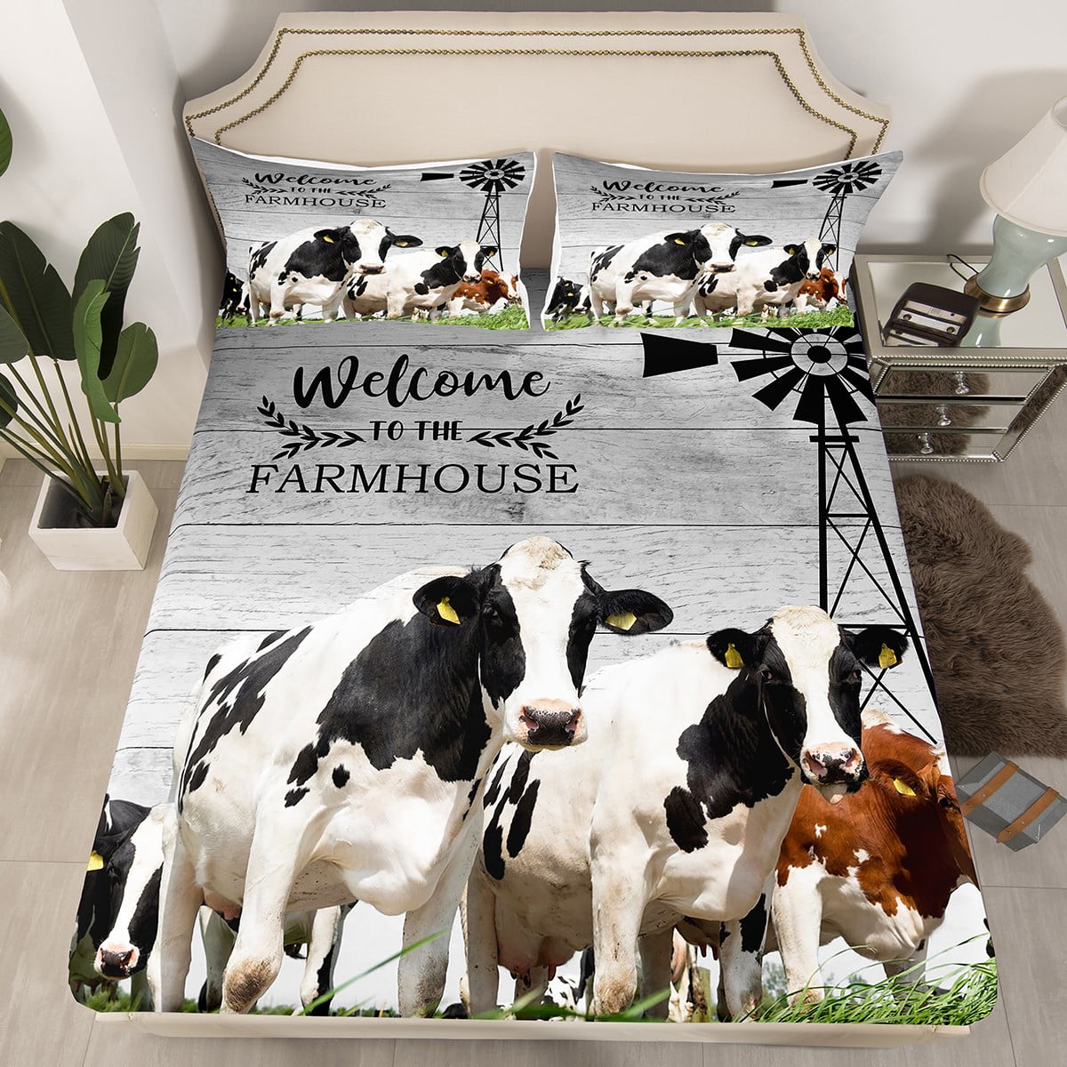 Erosebridal Milk Cow Print Bedding Set Black White Brown Farm Animal ...