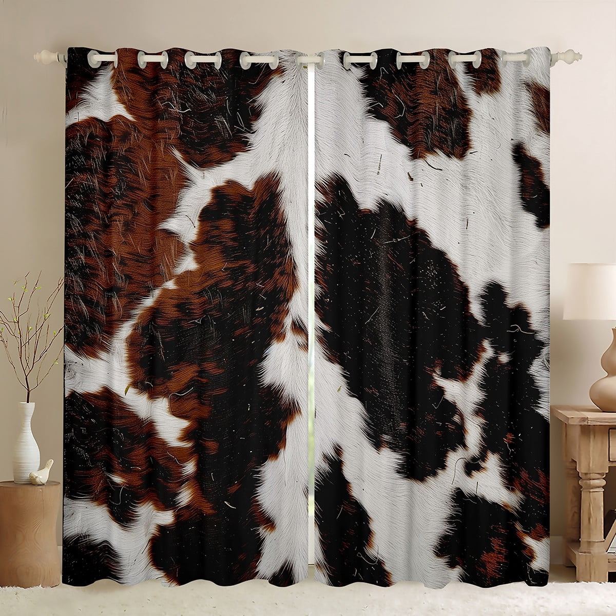 Milk Cow Print Curtains Brown Cow Print 30%-50% Blackout Curtains,Faux ...