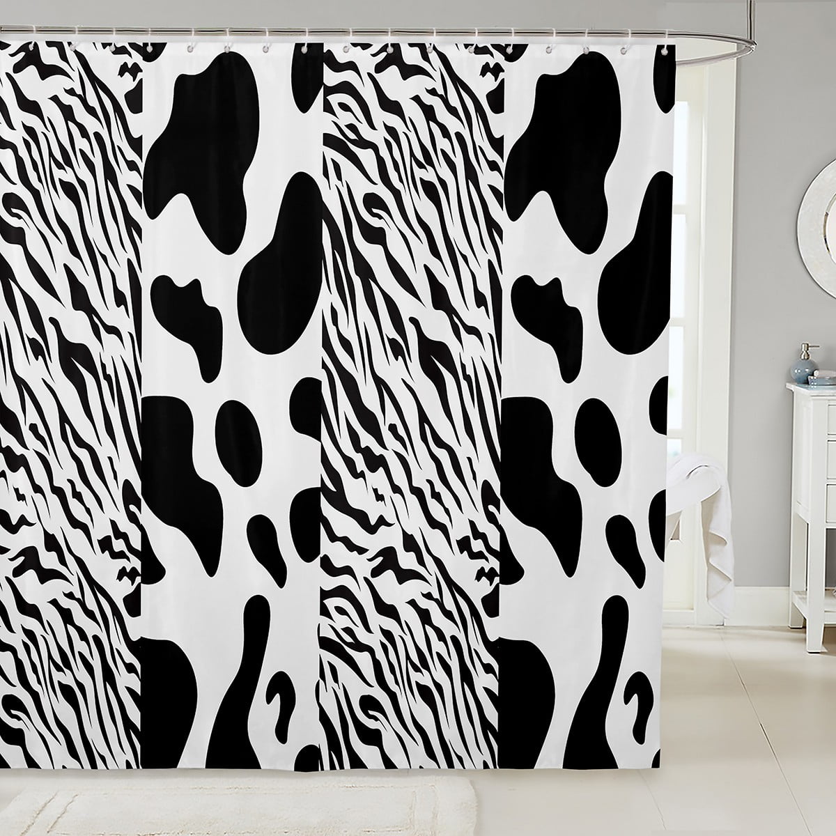 Milk Cow Print Shower Curtain Western Bathroom Accessories,Black and ...