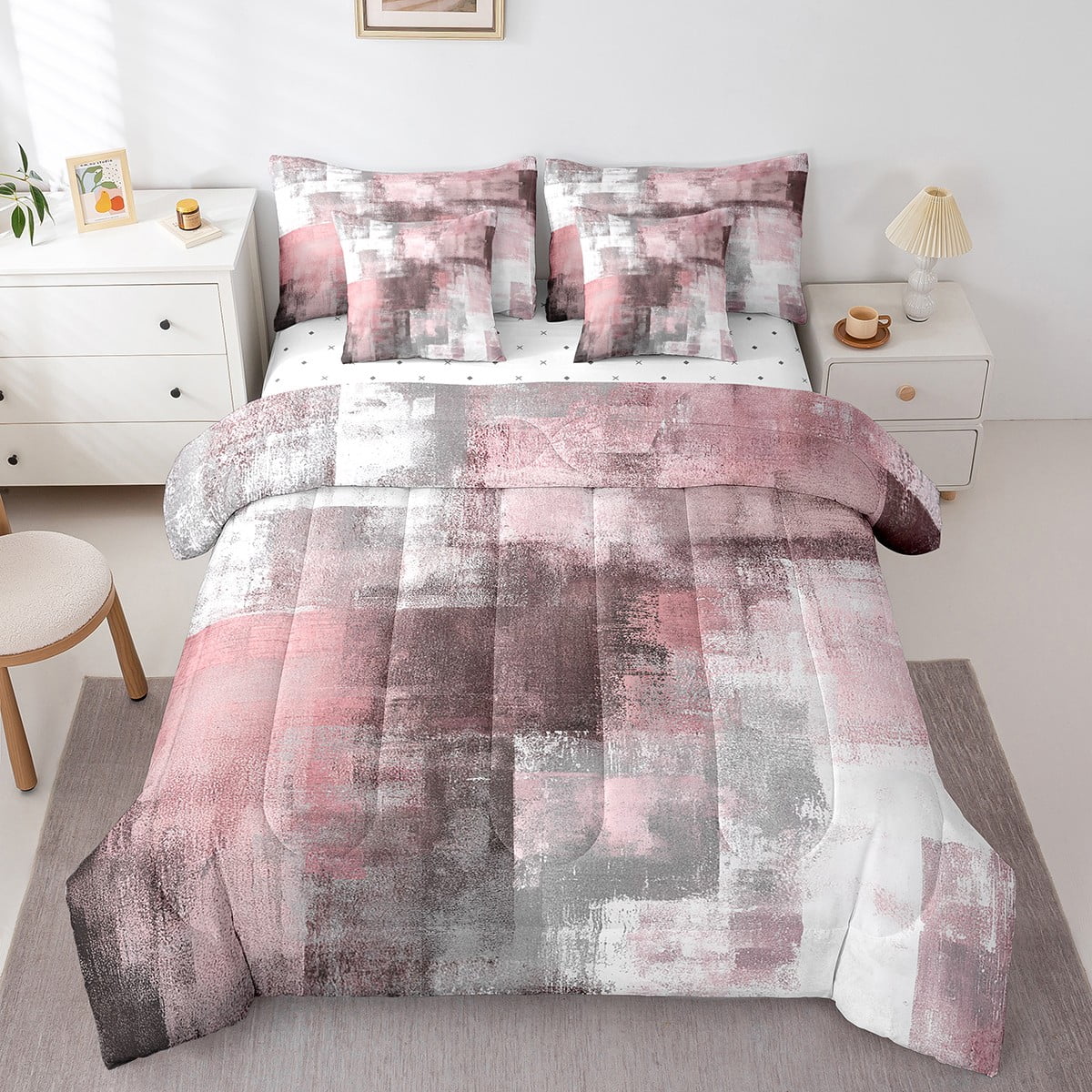 Minimalist 7 Pcs Comforter Set Twin,Modern Oil Painting Bed in a Bag ...