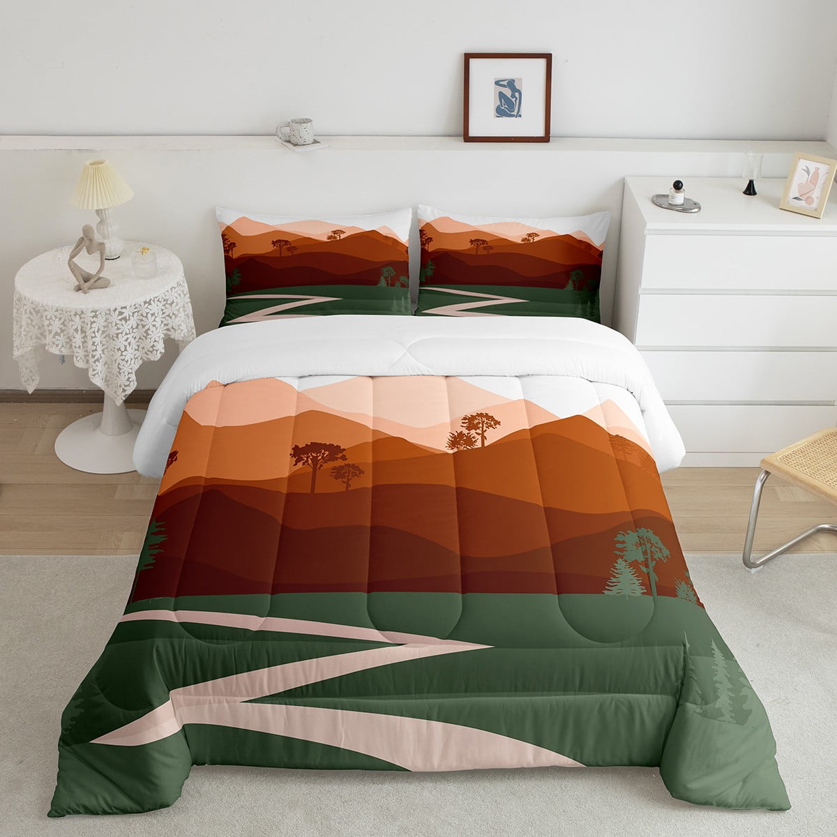 Minimalist Comforter Set King,Abstract Jungle Mountain Bedding ,Mid ...
