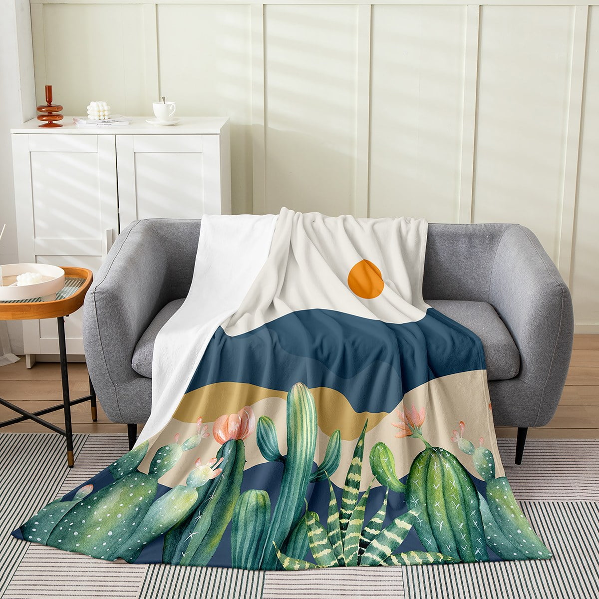 YST Minimalist Flannel Blanket for Man Woman,Mid Century Sun Mountain ...