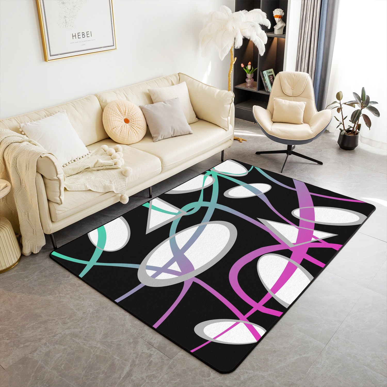 Erosebridal Modern Abstract Area Rug Purple Teal and White Black ...