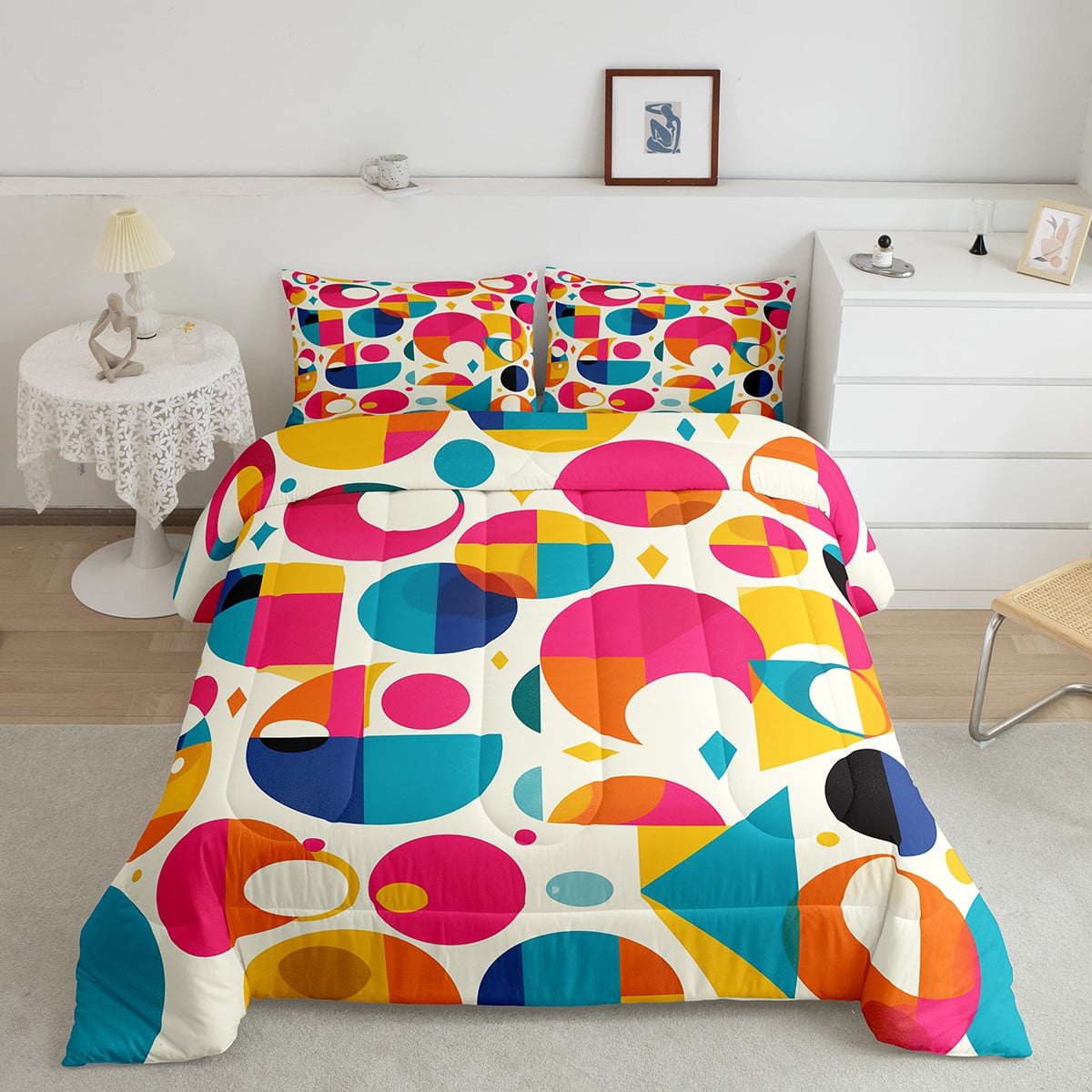 Modern Abstract Art Bedding Full Size Geometric Circle Triangle ...