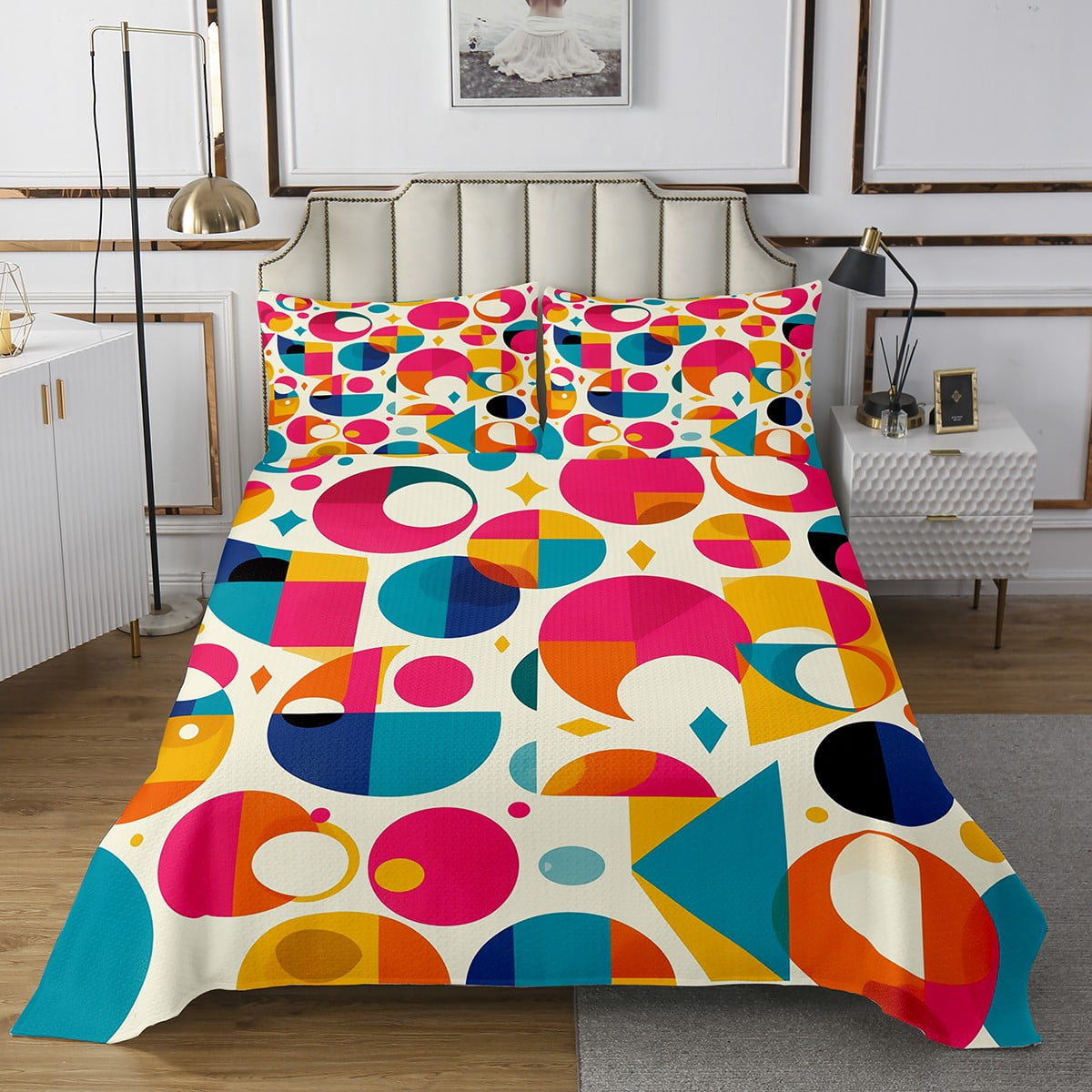YST Modern Abstract Art Queen Quilt Set Geometric Circle Triangle ...