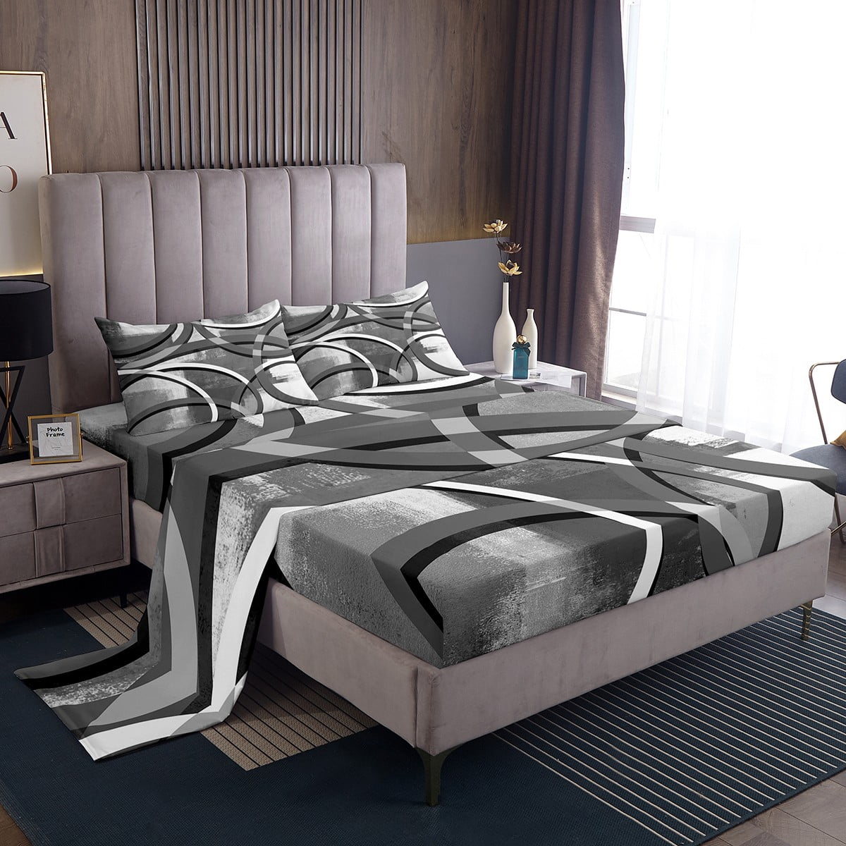 YST Modern Abstract Bed Set Orange White Patchwork Bed Sheets Set ...