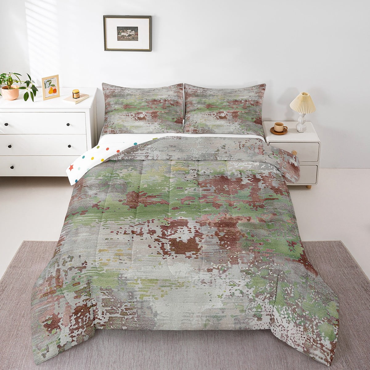 Modern Abstract Bedding Set Full Comforter Set,Brown Green Watercolor Pastel Tie Dye Duvet ...