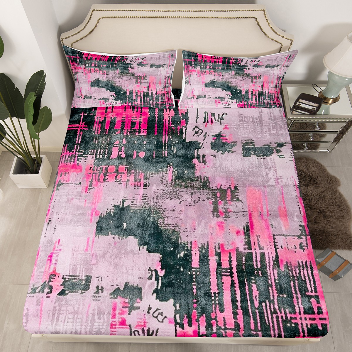 Modern Abstract Bedding Set Full Size,Watercolor Tie Dye Fitted Sheet ...