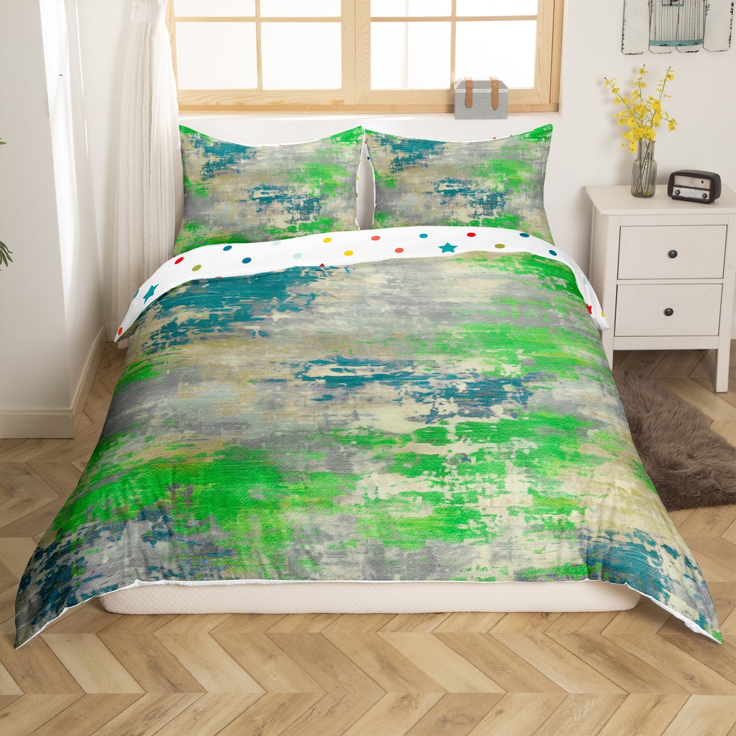 Modern Abstract Bedding Set Teens,Ombre Watercolor Green Blue Duvet ...