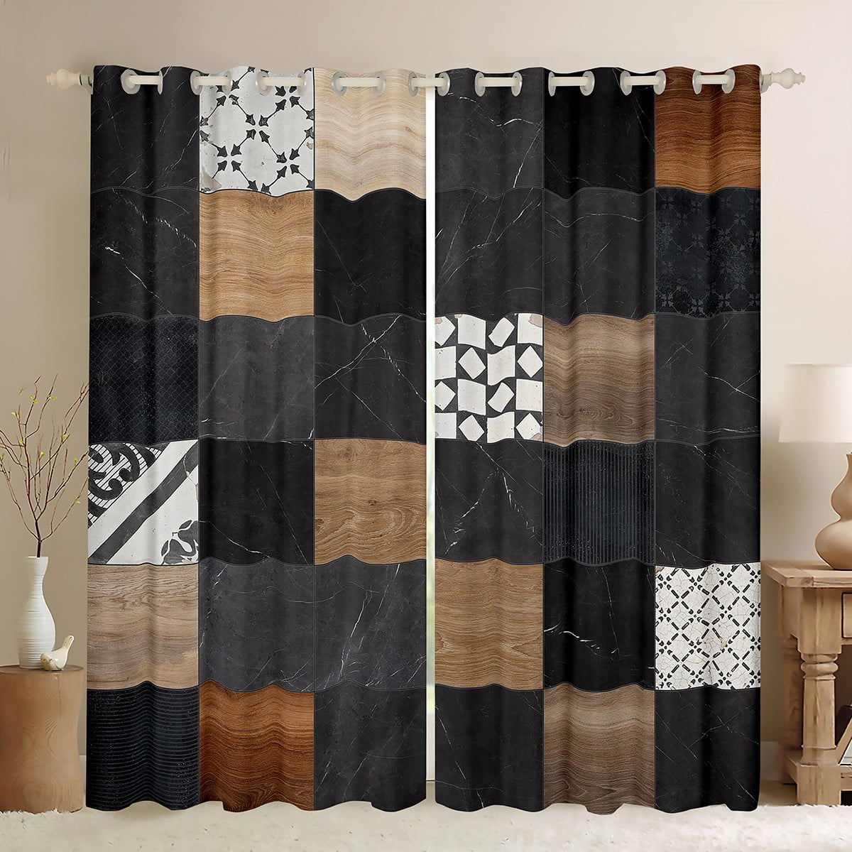 YST Modern Abstract Curtains & Drapes Marble Curtains Black Gray White ...