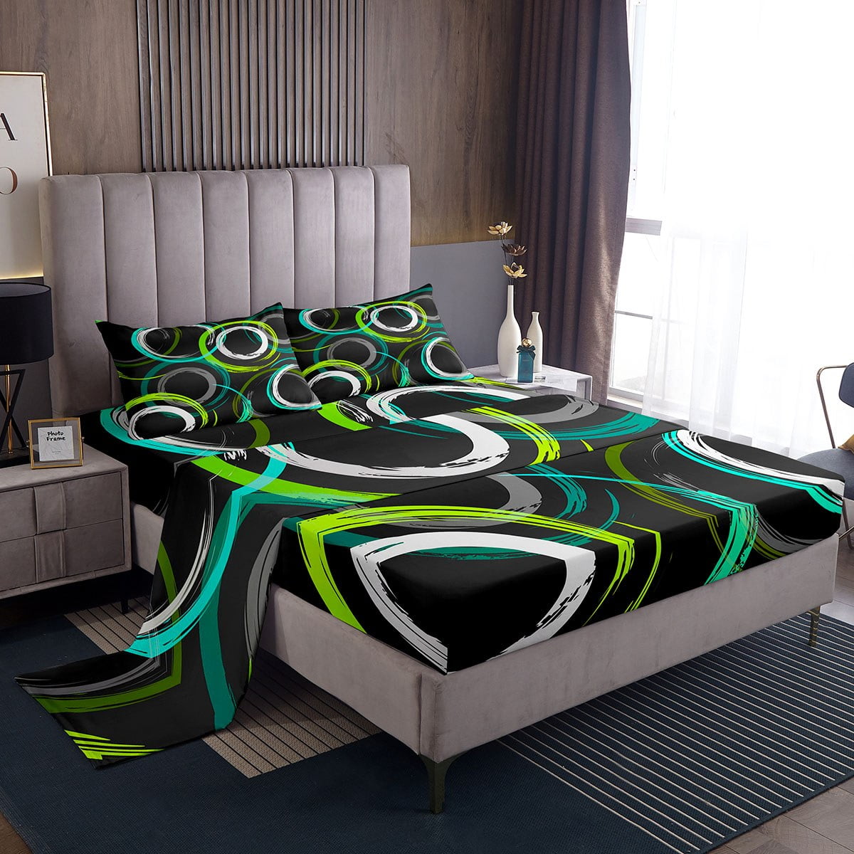 Erosebridal Modern Bed Sheets Set Teens Adult,Geometric Swirl Circle ...