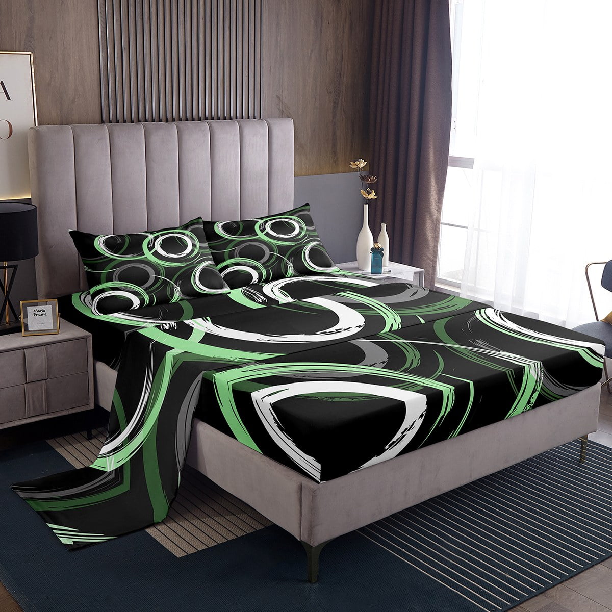 Modern Bed Sheets Set Teens Adult,Geometric Swirl Circle Sheet Set,Blue ...