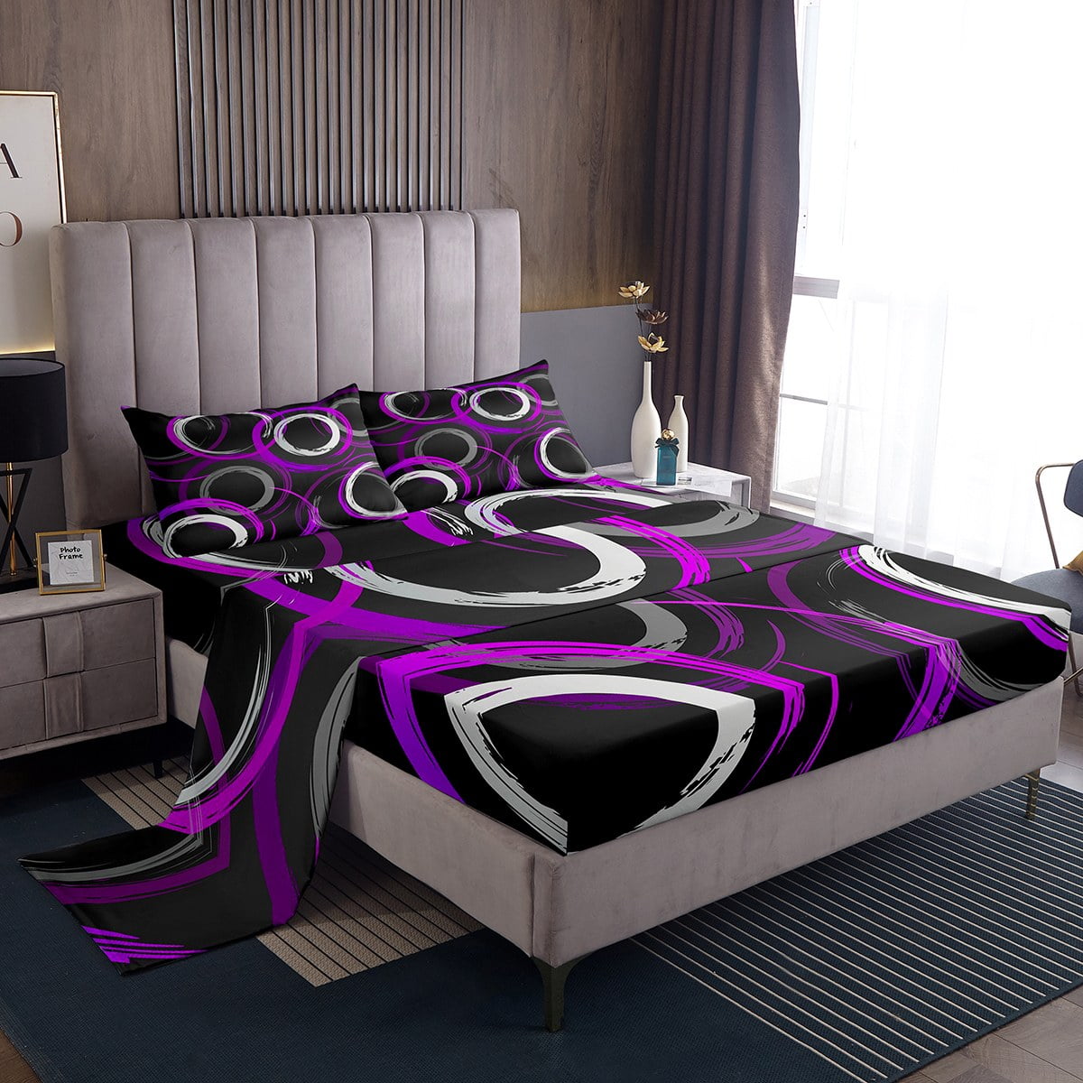 Modern Bed Sheets Set Teens Adult,Geometric Swirl Circle Sheet Set ...