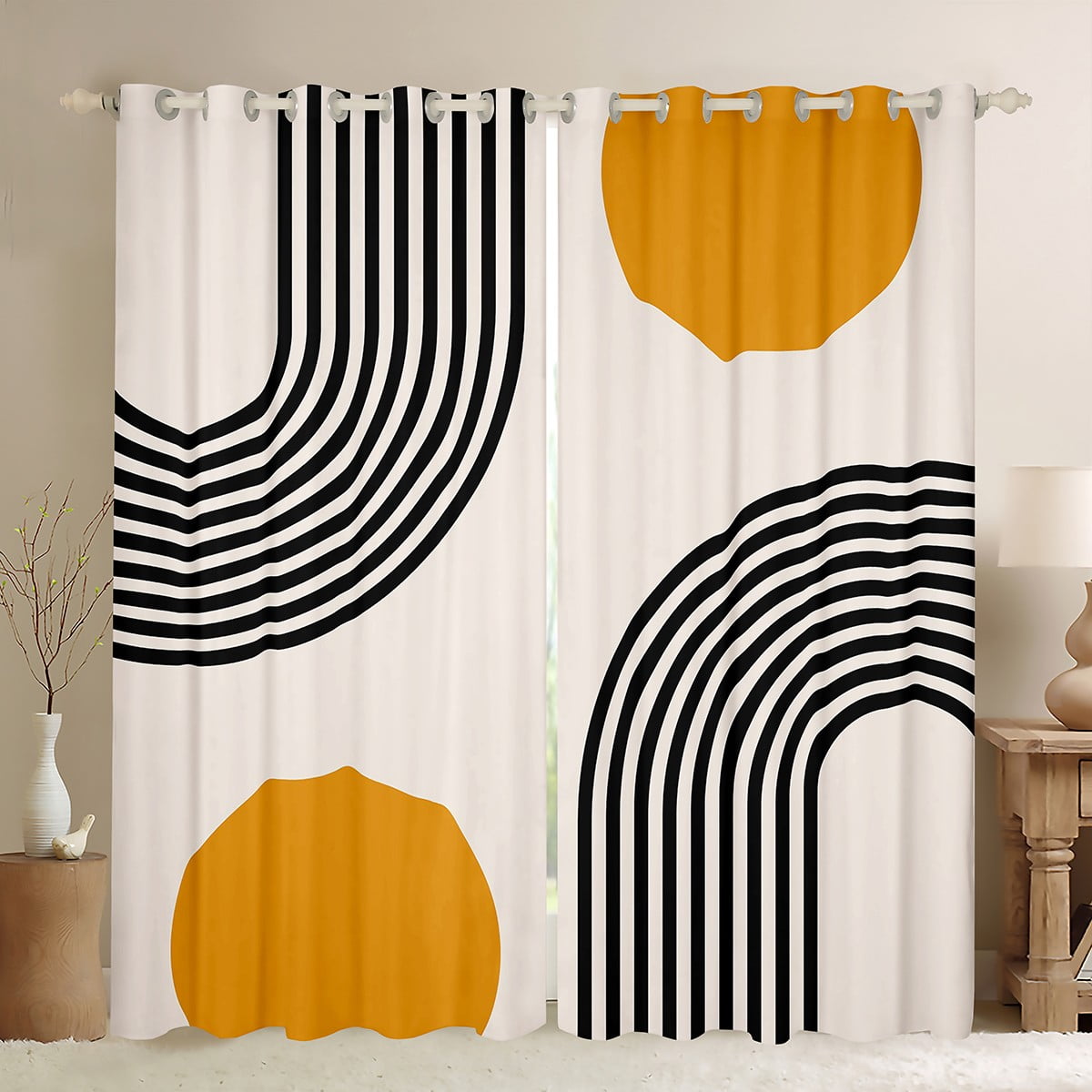 YST Modern Blackout Curtains Abstract Art Curtains, Orange Black White ...