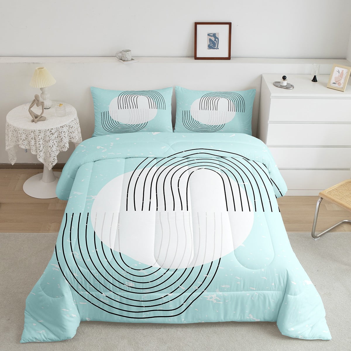YST Modern Blue Bedding Set Queen Mid Century Comforter Set, Abstract ...