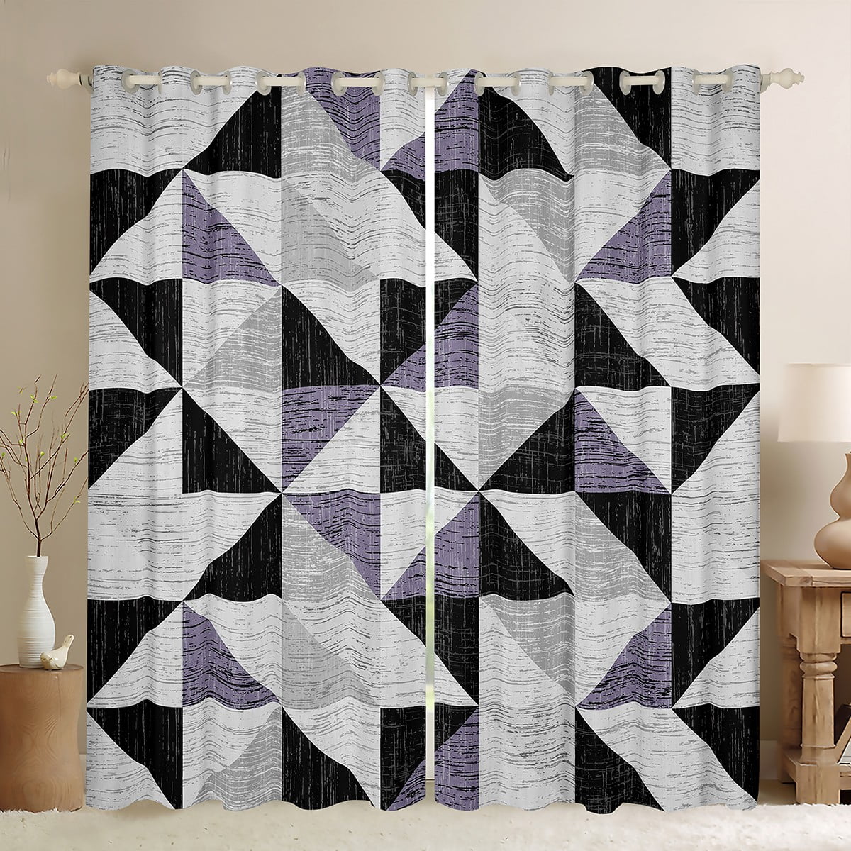 YST Modern Curtains & Drapes Geometric Triangle Print Blackout Curtains ...